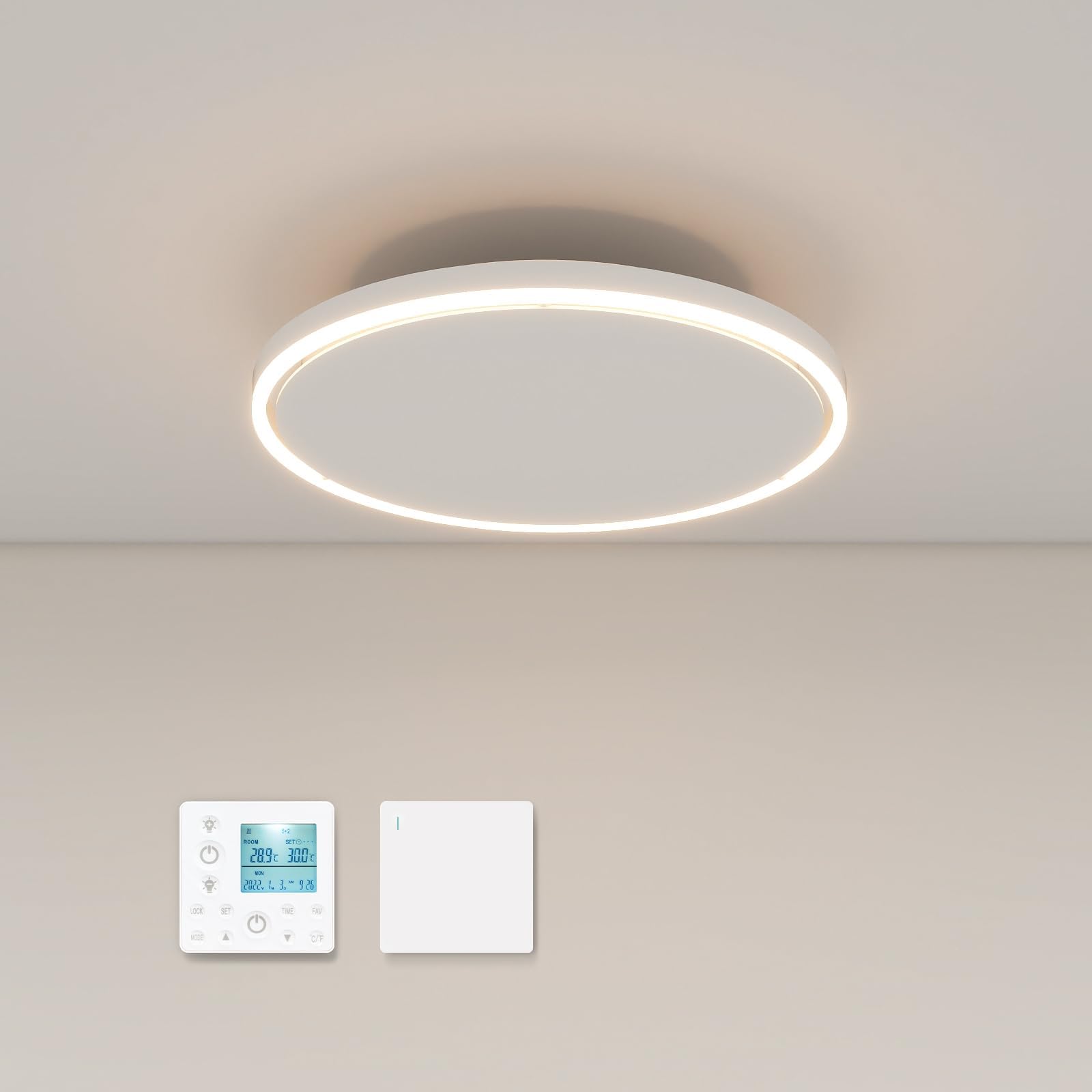 Round Infrared Ceiling Heater with LED Lighting & Thermostat – Byecold ...